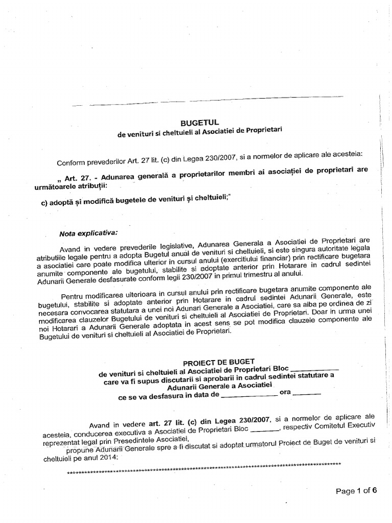 Model Buget Venituri Si Cheltuieli A Asociatiei de Proprietari | PDF