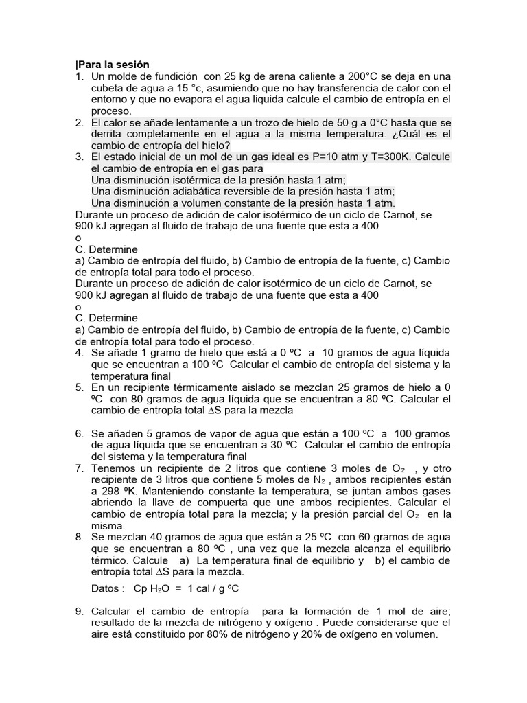 Cálculo de Cambios de Entropía en Procesos Térmicos | PDF | Entropía | Agua