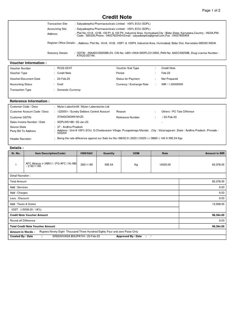 AR Debit Credit Note (New) RC22-2347 | PDF