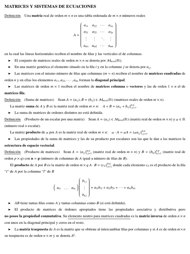Resúmenes Teoría de Matrices | PDF | Matriz (Matemáticas) | Determinante