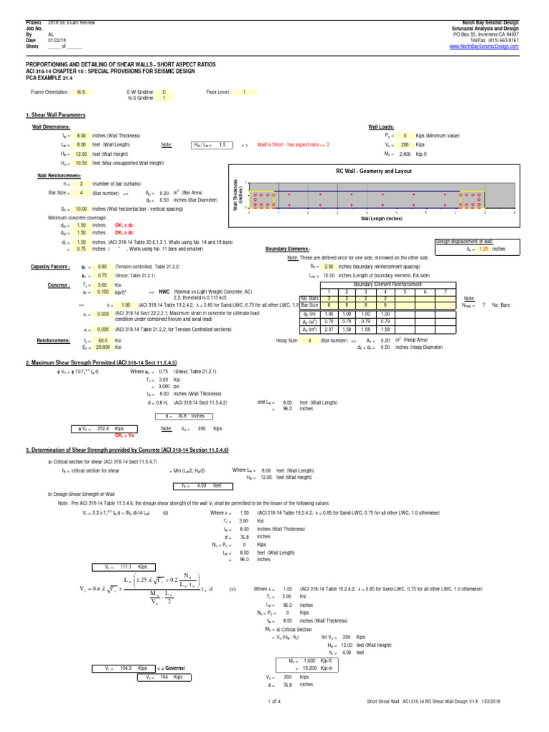 ACI 318-14 RC Shear Wall Design - Short Walls | PDF | Yield (Engineering) | Stress (Mechanics)