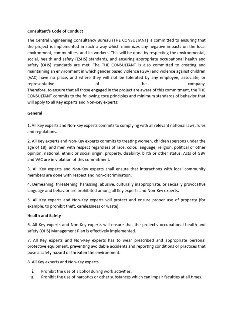 Code of Conduct | PDF | Domestic Violence | Violence