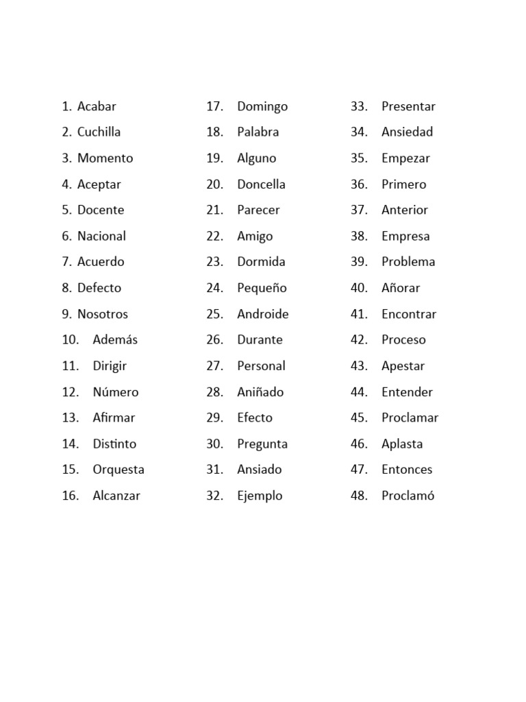 Lista de Palabras Trisílabas | PDF