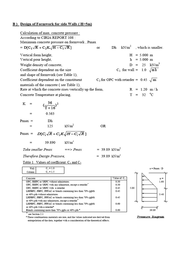 Formwork Design for 5m Side Walls | PDF | Concrete | Stress (Mechanics)