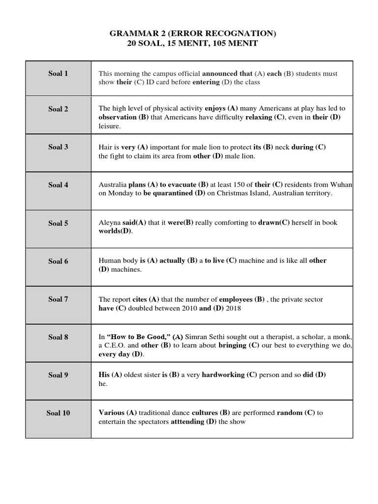 Grammar Error Recognition Practice | PDF | Young Adult