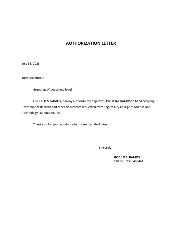 Authorization Letter | PDF