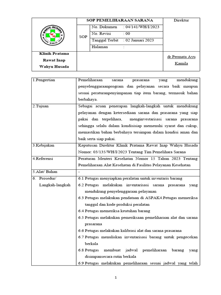Sop Pemeliharaan Sarana | PDF