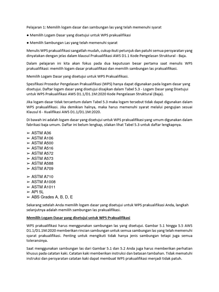Cara Menulis Prosedur Pengelasan Prakualifikasi | PDF | Teknologi ...
