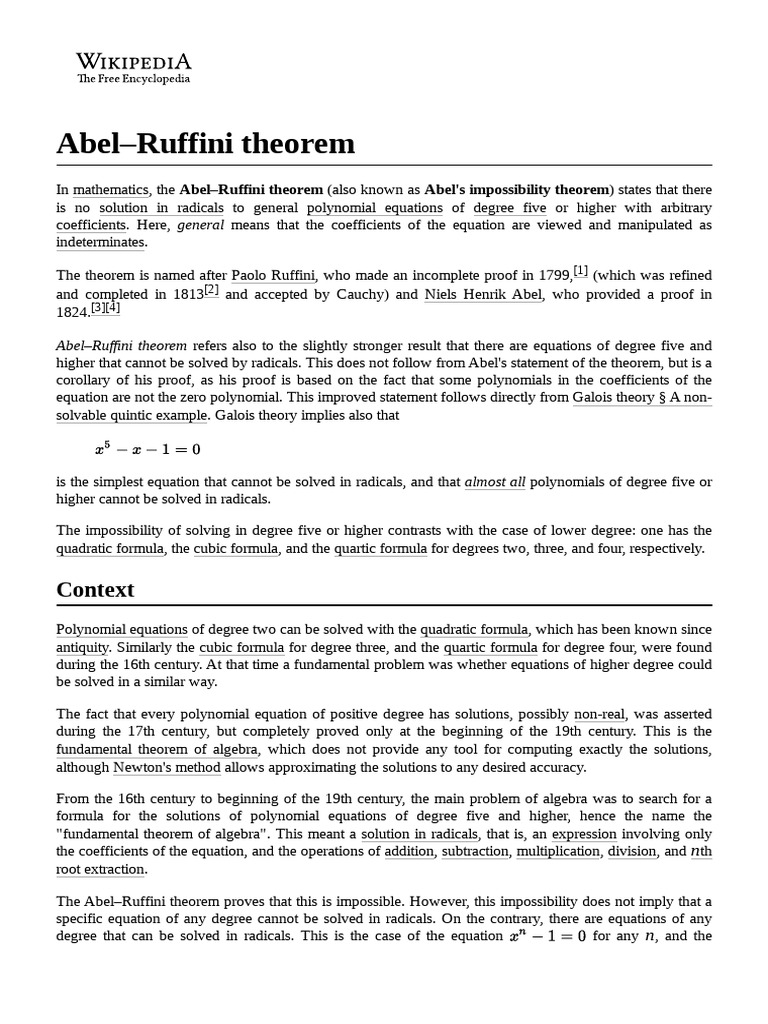 Mathematicians & Abel–Ruffini Theorem | PDF