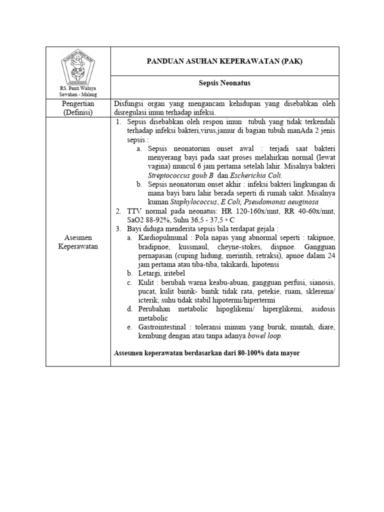Panduan Asuhan Sepsis Neonatus | PDF