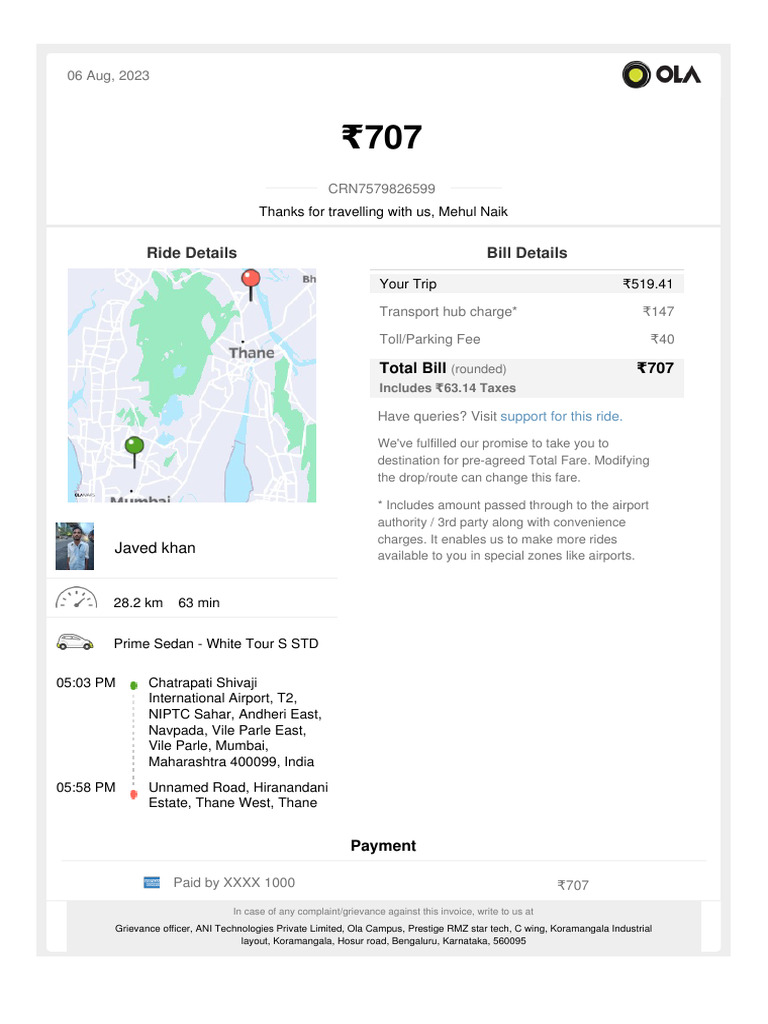 Ola Cab Invoice Summary | PDF | Invoice | Payments