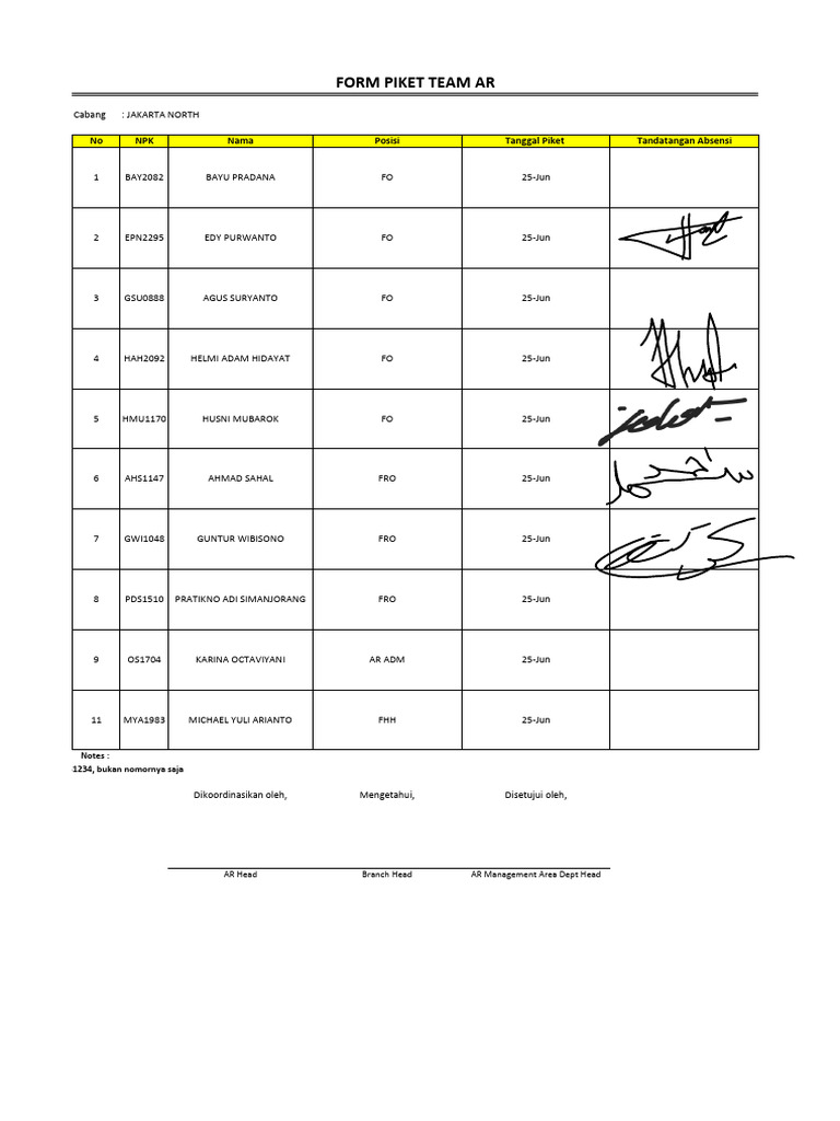 Form Piket AR 2023 ABSENSI - 230625 - 120213-1 | PDF