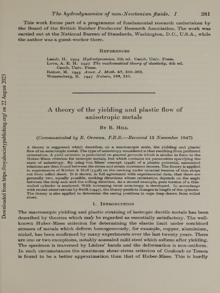 A Theory of The Yielding and Plastic Flow of Anisotropic Metals | PDF ...