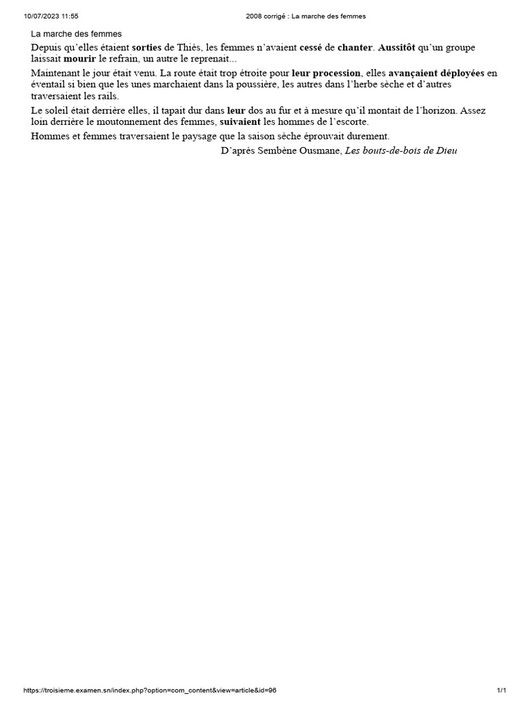 2008 Corrigé - La Marche Des Femmes | PDF