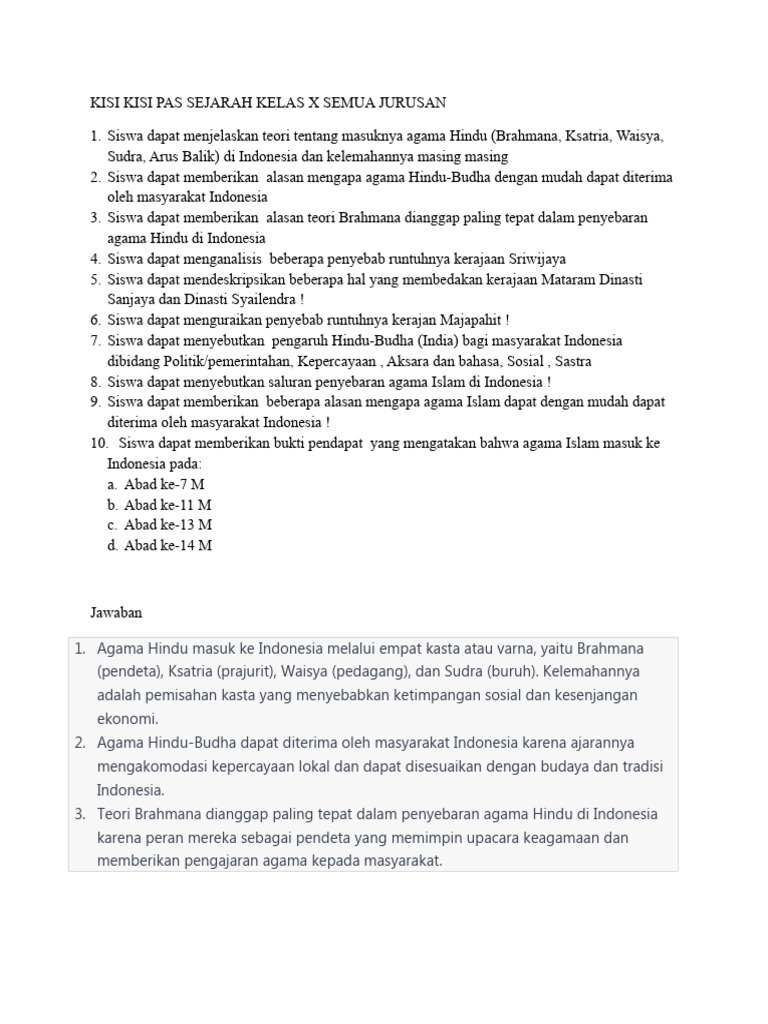Kisi Kisi Soal Pas Sejarah | PDF