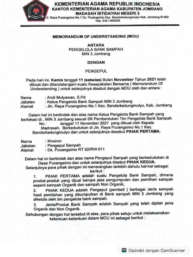 MoU Bank Sampah | PDF