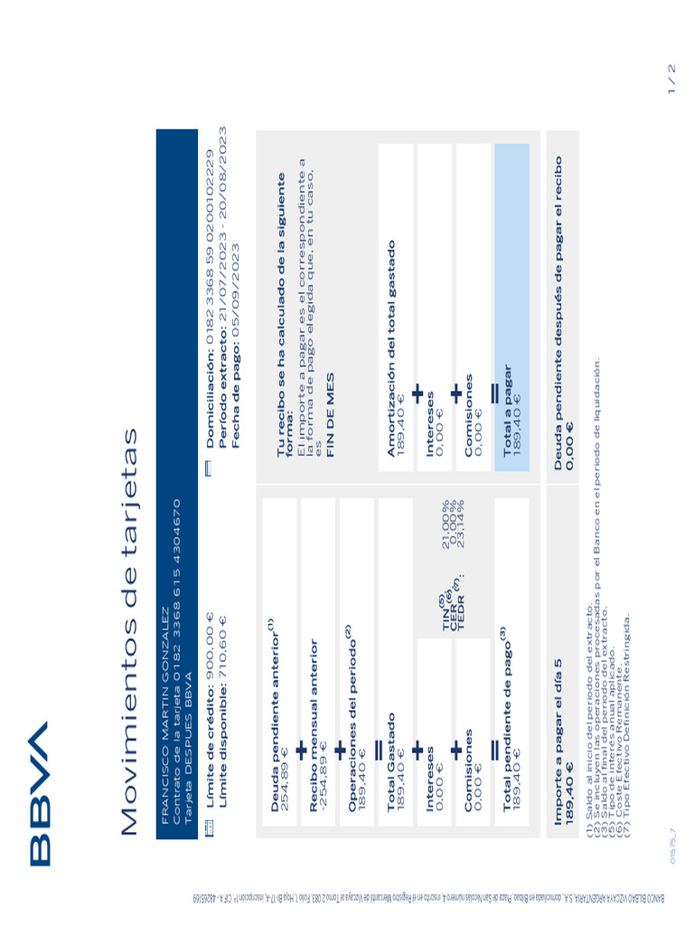 Extracto Tarjeta BBVA Julio-Agosto | PDF | Sector privado | Economía Financiera