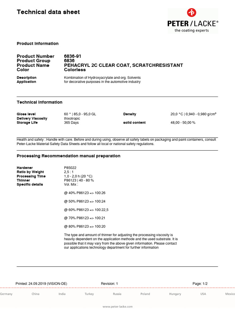 Peter Lacke Barniz 6836-91 | PDF | Physical Sciences | Materials