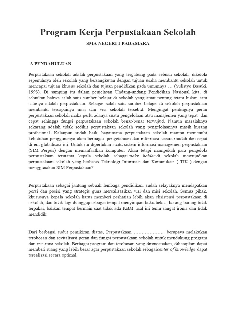 Program Kerja Perpustakaan Sekolah | PDF