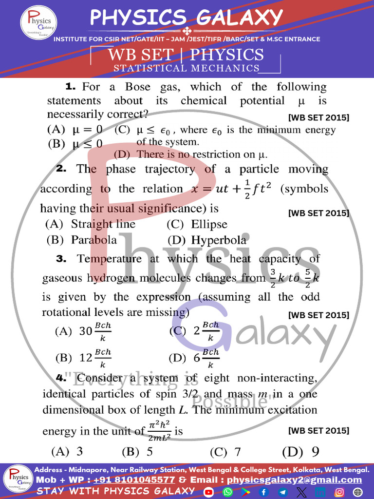 Statistical Mechanics WB Set Physics Topic Wise | PDF