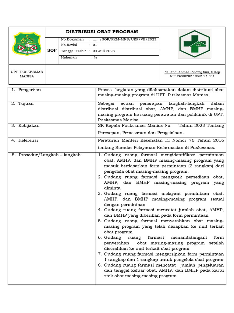 SOP DISTRIBUSI OBAT PROGRAM | PDF