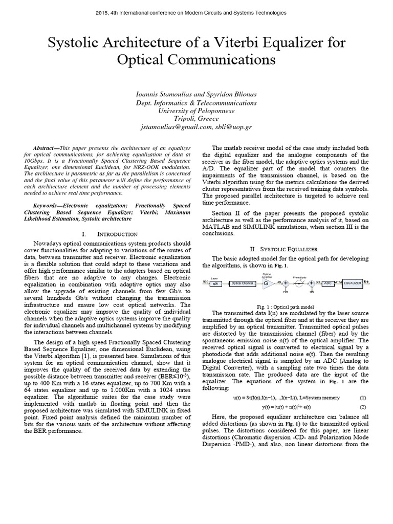 Systolic Architecture of A Viterbi Equalizer For Optical Communications | PDF | Optical Fiber ...