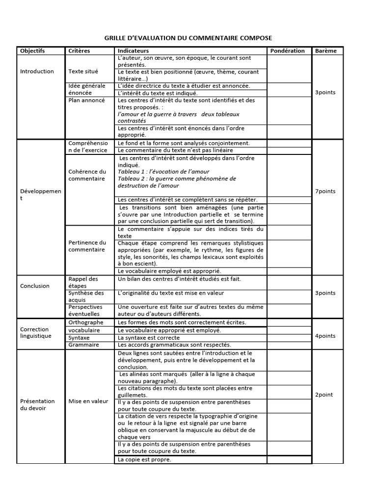 Grille-commentaire-composé-FR-L-GP1-2019 - Copie | PDF