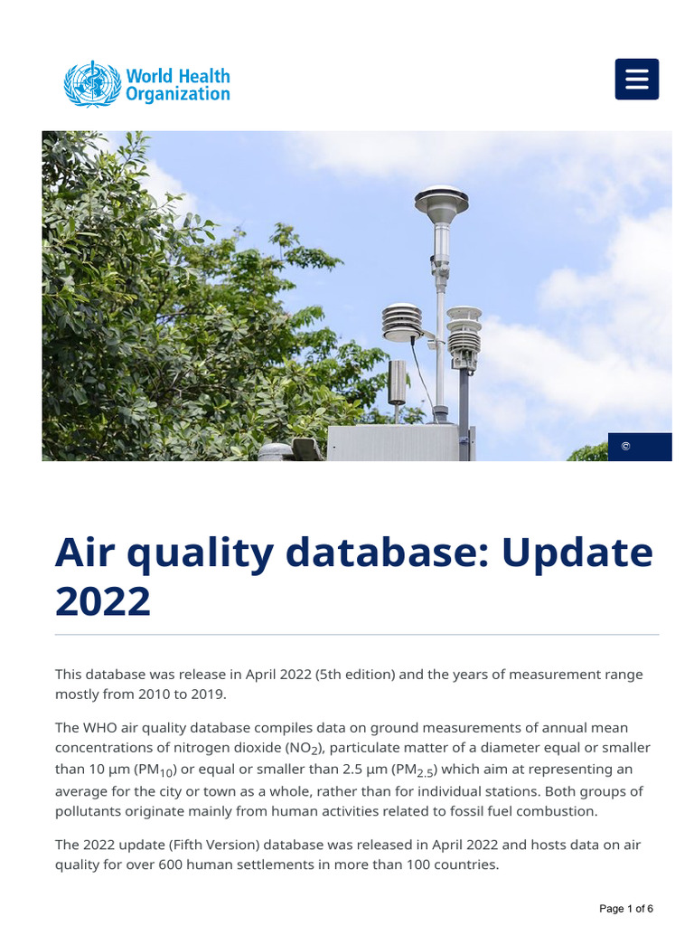 Global Air Quality Data Update | PDF | Air Pollution | Particulates