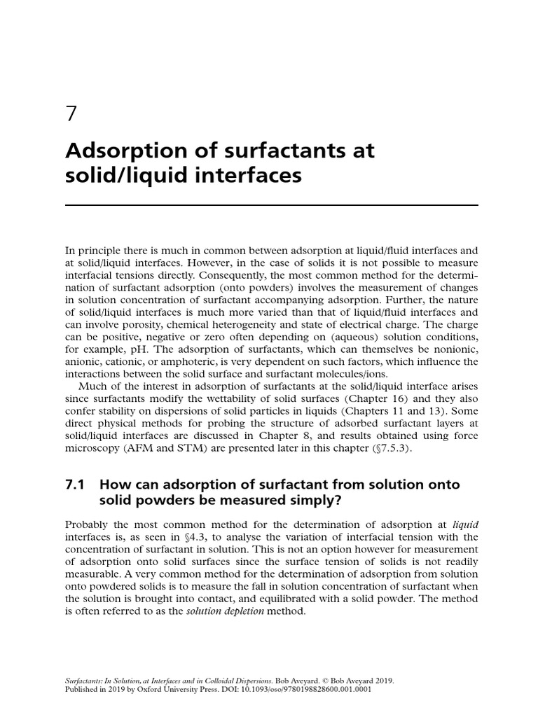 Adsorption of Surfacatants at Solids - Liquid Interface-Chapter-7 | PDF