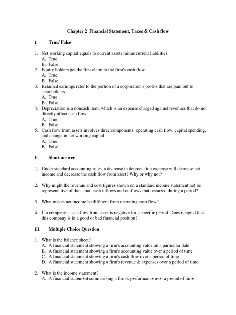 Chapter 2 Financial Statement, Taxes - Cash Flow - Student Version | PDF | Expense | Depreciation