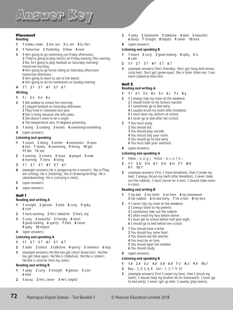 Poziom-5-Islands Level 5 Tests AnswerKey | PDF