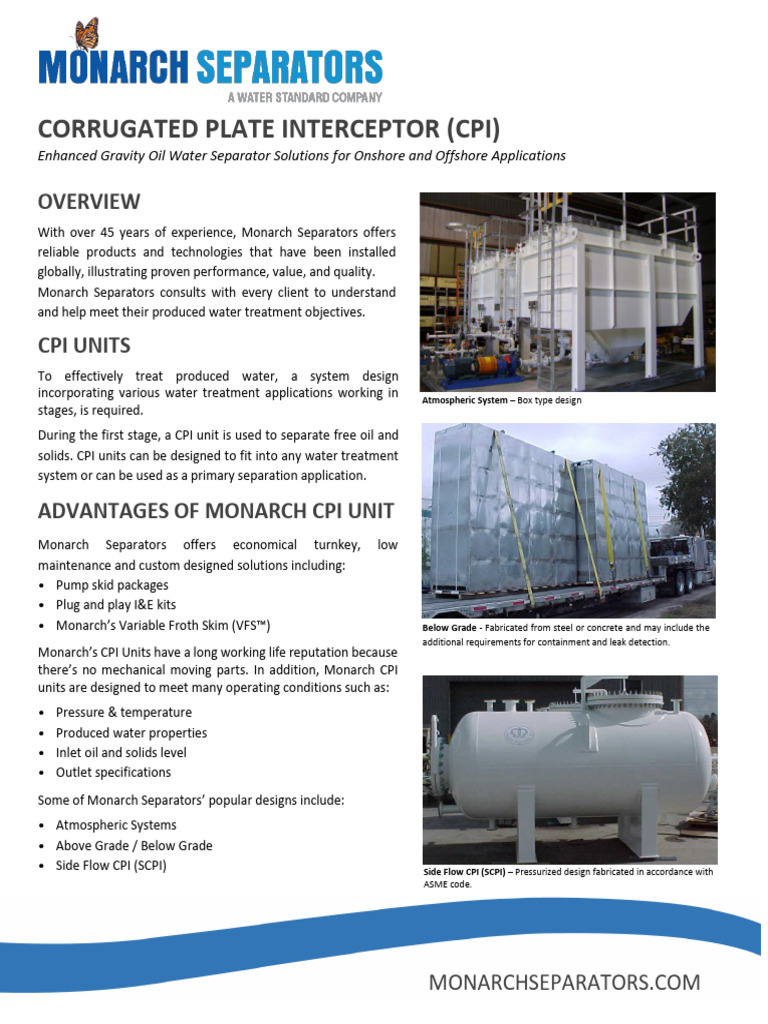 Monarch Separators Corrugated Plate Interceptor (CPI) | PDF | Physical ...