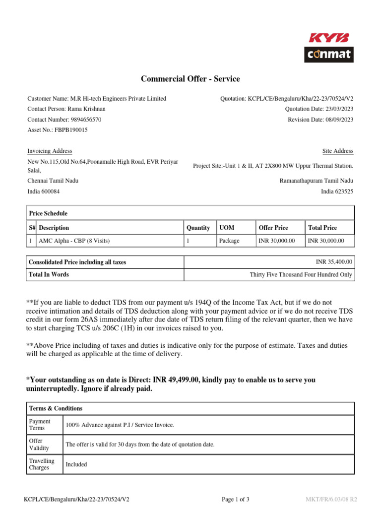 MR Hitech AMC Quote | PDF | Invoice | Taxes