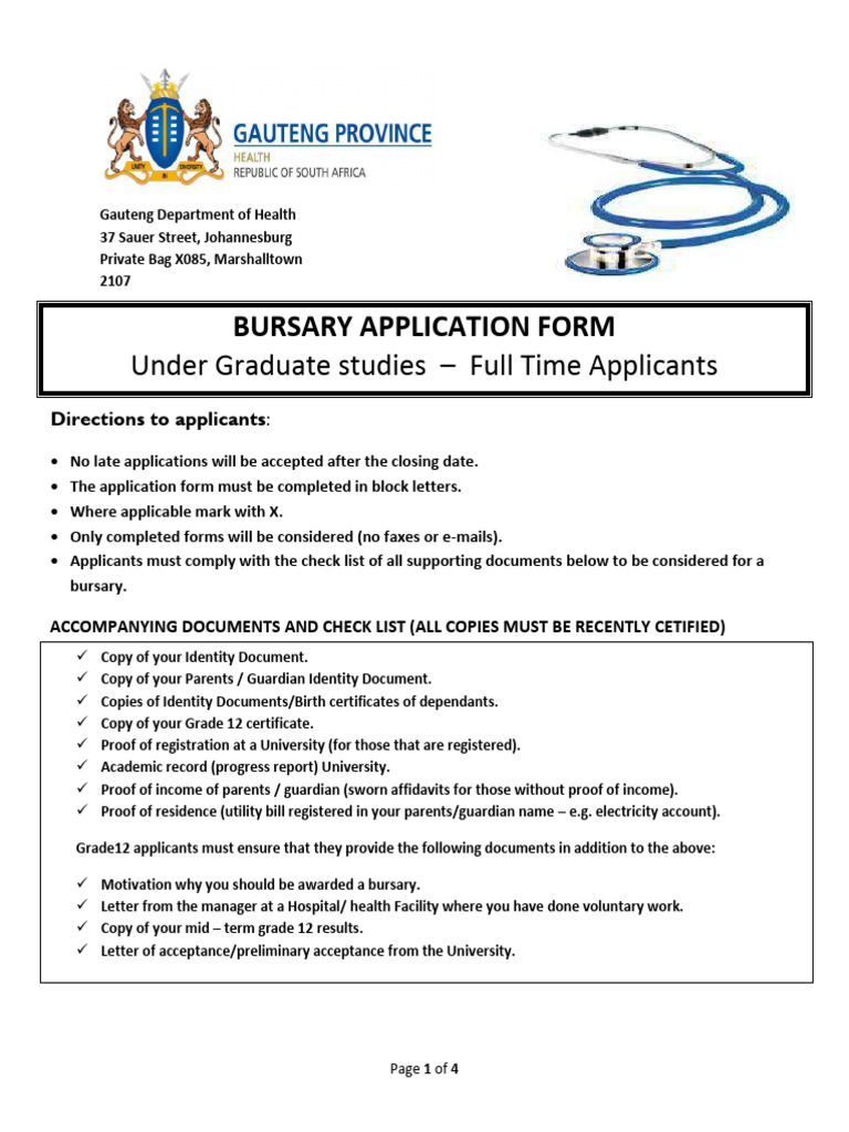 Gauteng Dept of Health Bursary Application Form | Download Free PDF ...