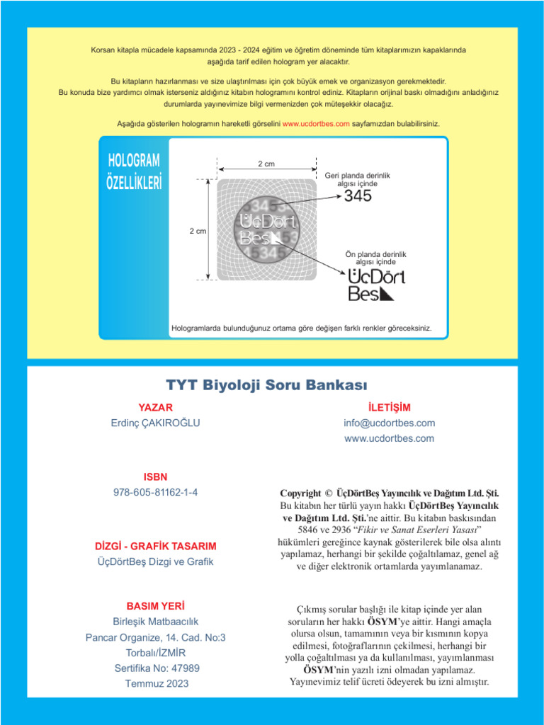 2024 345 Yayinlari Tyt Biyoloji Soru Bankasi PDF Indir 12593 | PDF