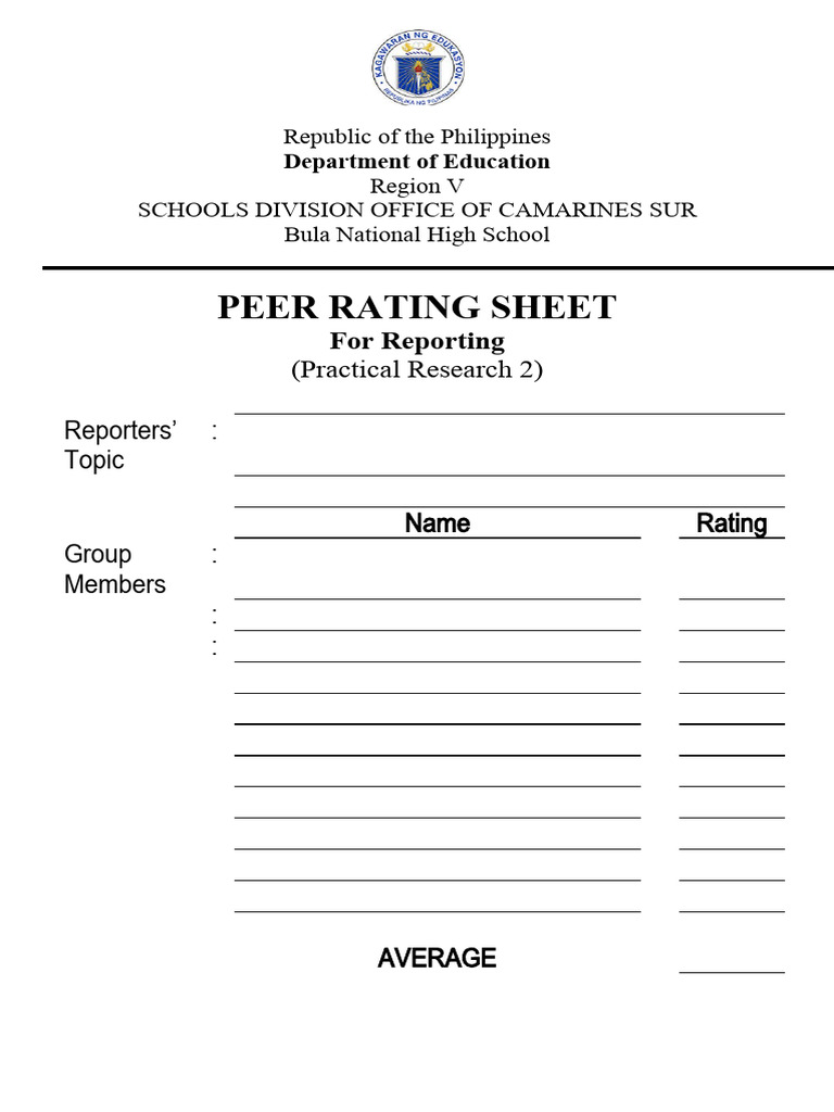 Peer Rating Sheet For Reporting | PDF