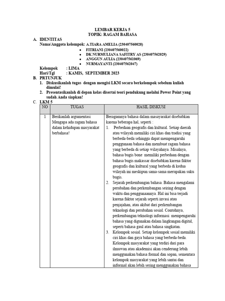 LKM 5 Ragam Bahasa | PDF