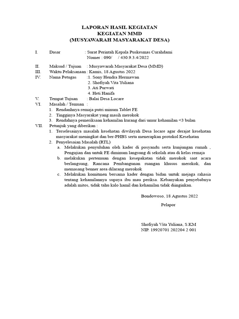 2.1.1.a Laporan Hasil Kegiatan MMD 2022 | PDF