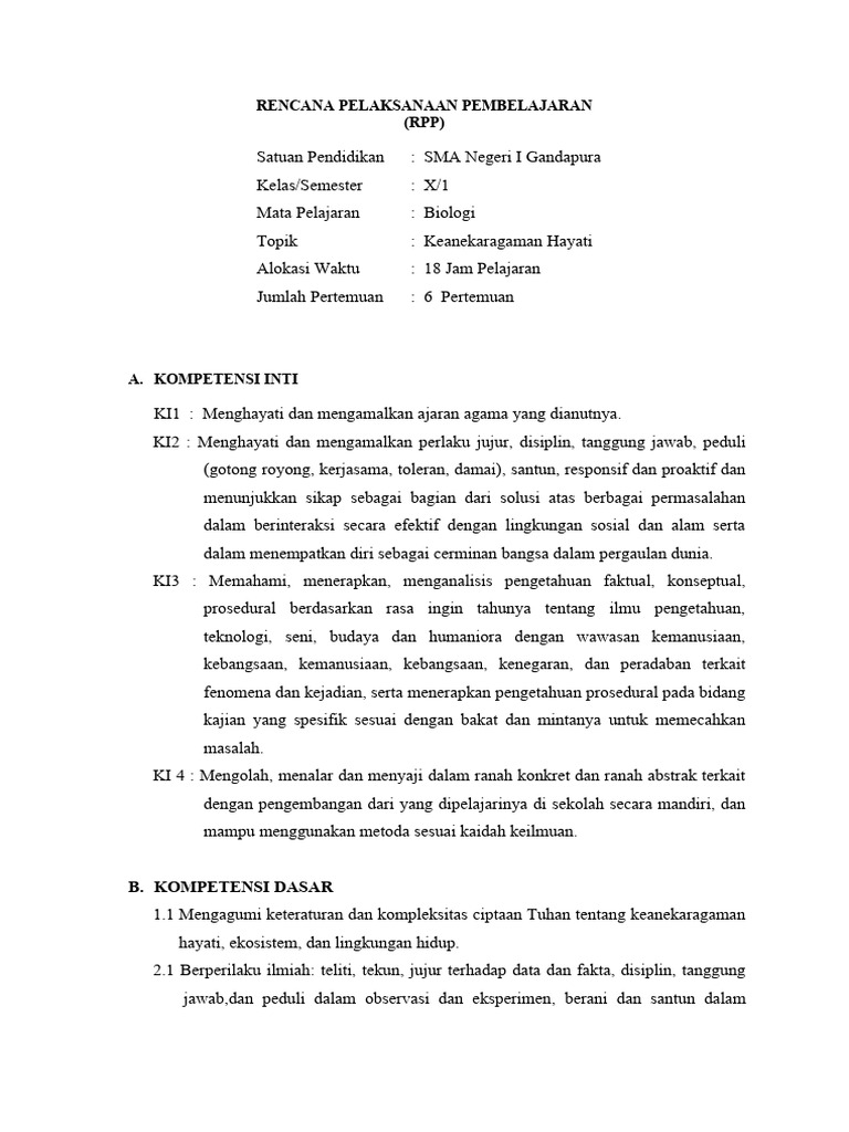 RPP Keanekaragaman Hayati | PDF