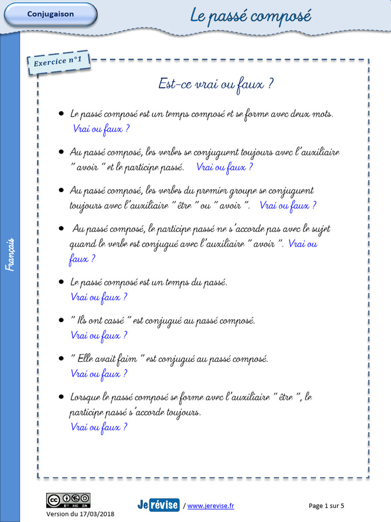 Exercices Passe Compose | PDF