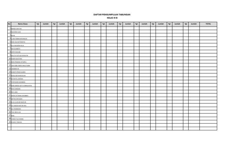 Rekapan Tabungan Siswa Kelas IX B | PDF