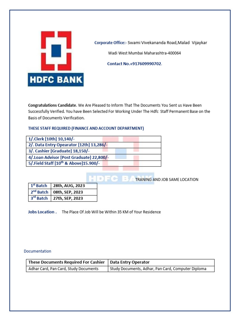 Hdfc Jobs Details. (3) | PDF