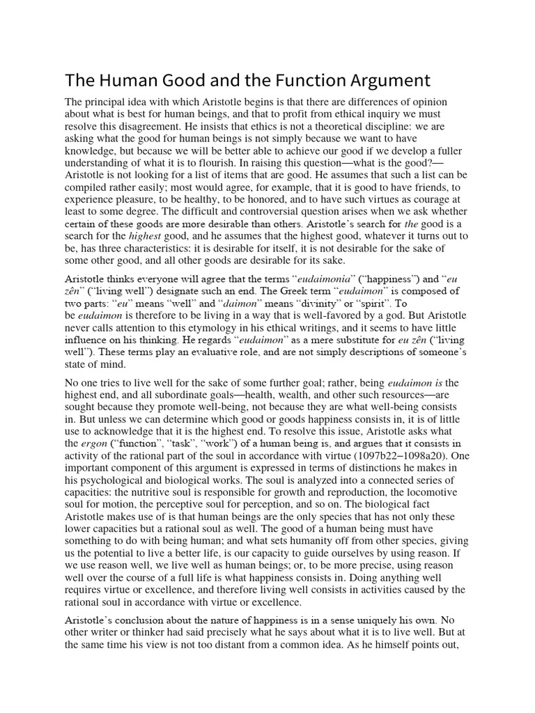Aristotle's Function Argument for Happiness | PDF | Virtue | Aristotle