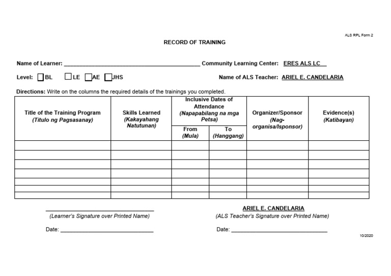 RPL Form 2 | PDF