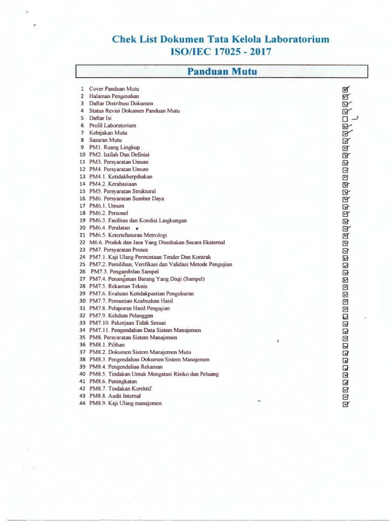 Chek List Dokumen Tata Kelola Laboratorium - 2 | PDF