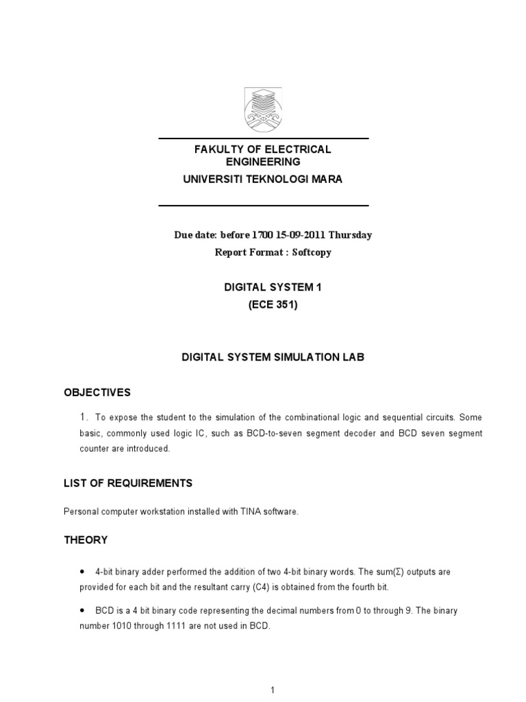 Digital System Simulation Lab | PDF | Binary Coded Decimal | Digital Electronics