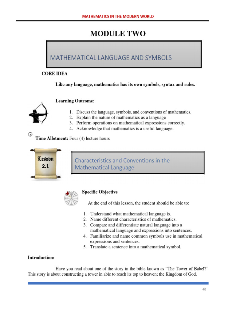 Module 2 - Mathematical Language and Symbols | PDF | Mathematics | Symbols