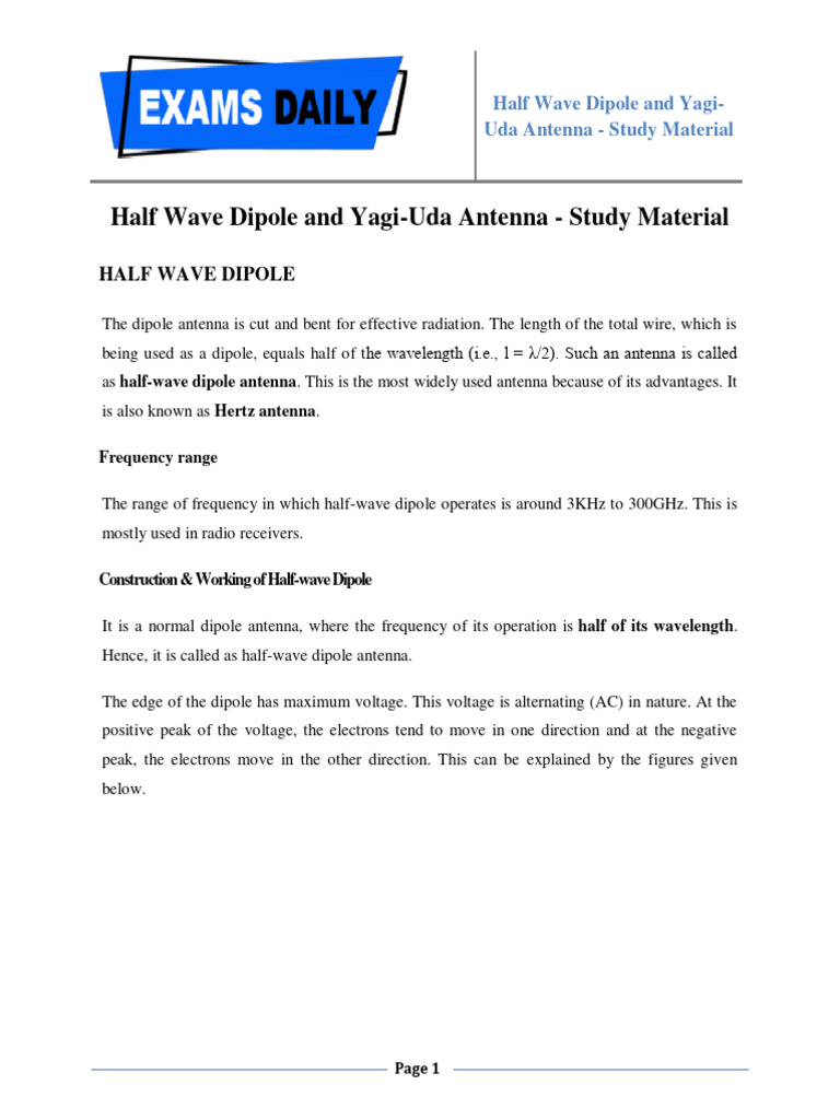 Half Wave Dipole and Yagi Antenna Overview | PDF | Antenna (Radio ...