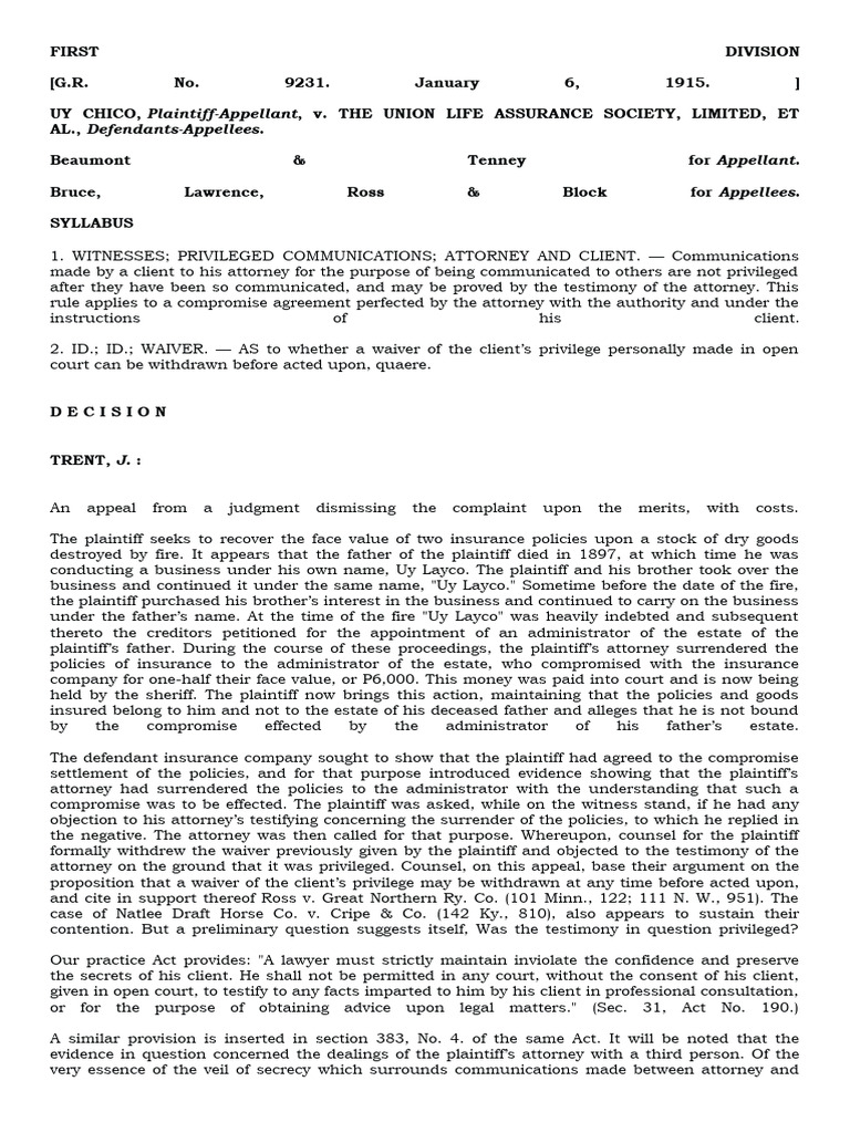 Attorney-Client Privilege in Insurance Case | PDF | Lawyer | Testimony