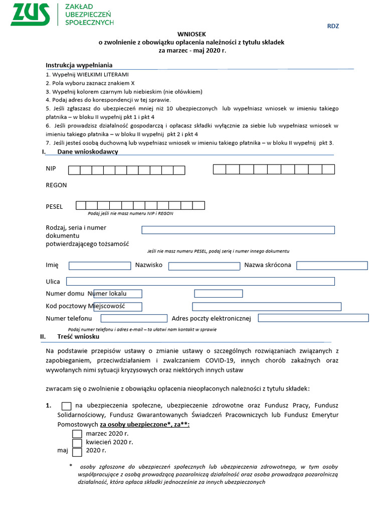 Wniosek RDZ - PAPIER - 31 - 03 - 2020 | PDF